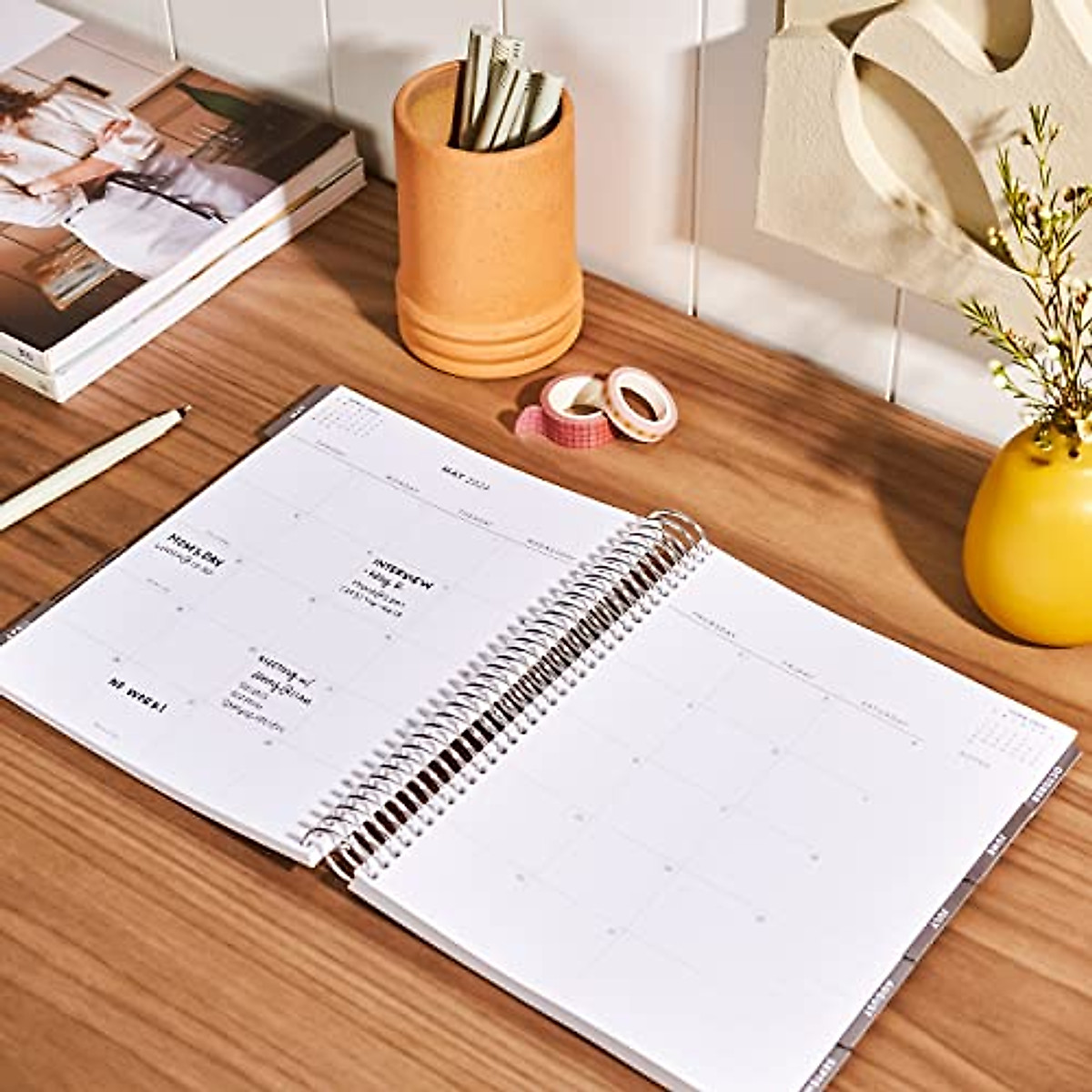 7" x 9" Platinum Coiled Dated Weekly Focused Planner (July 2023 - June 2024) - Mustard Mosaic Vegan Leather Cover, Dated 12-Month, Weekly & Monthly Agenda by Erin Condren