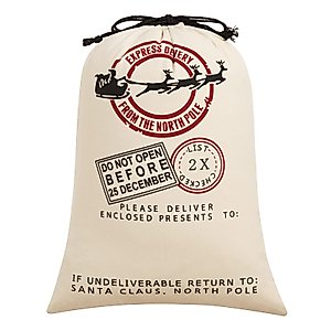 HBlife Personalized Santa Sack, Christmas Gift Bag Santa Bag Cotton with Drawstring Size 19.7 x27.6 Inch (Red)