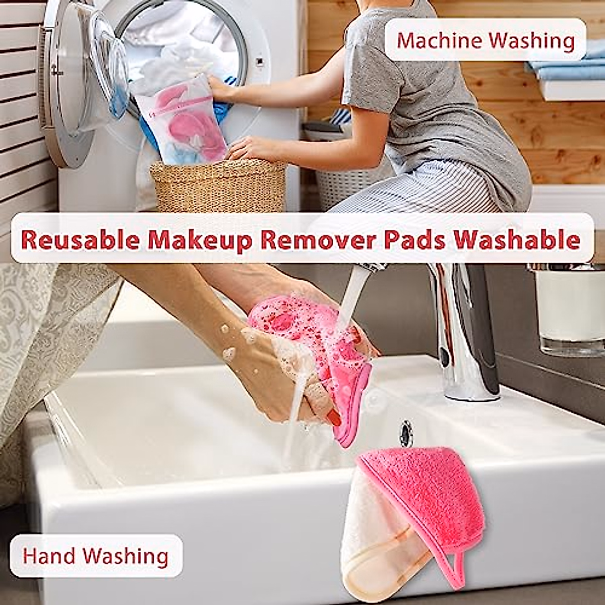 NATWAG | Reusable Update Makeup Removing Microfiber Cloth for Sensitive Skin | Washable Makeup Remover Towels | Natural Facial Cleansing Towels (6”x 6”, 12 Pack/Pink)