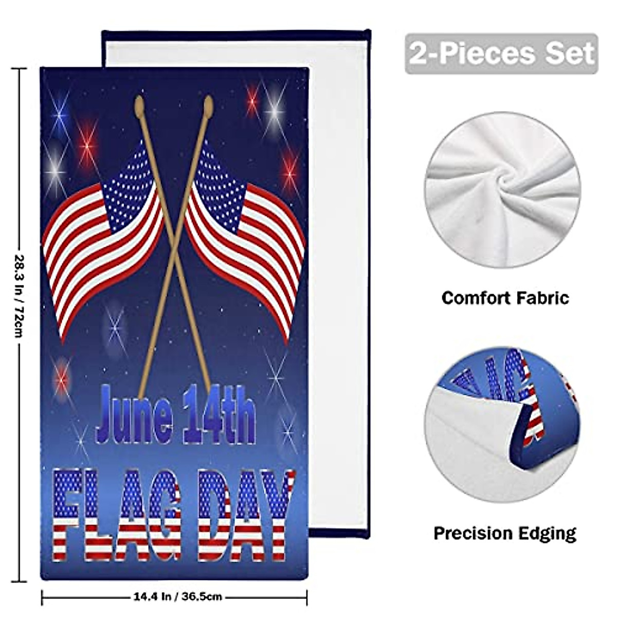 xigua 2PCS Polyester Hand Towels Soft and Absorbent for Hotel Spa Beach Bathroom Fingertip Towel,Flag Day Beautiful Text and Fireworks