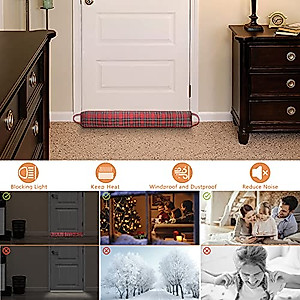 Under Door Draft Stopper 32 Inches Noise Blocker for Door Bottom Air Seal Insulation and Soundproof, Heavy Duty Weather Guard Snake Stripping,Tartan Check Red