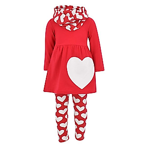 Unique Baby Girls Valentines Day Toddler Double Hearts Legging Set Outfit (4 Years, Red)
