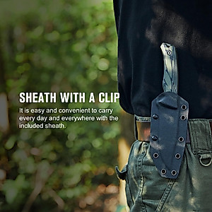 OKNIFE Fortitude Full Tang Knife with Kydex Sheath, 4.72" Clip Point Blade Knife with D2 steel Cerakote Coating Blade and G10 Handle