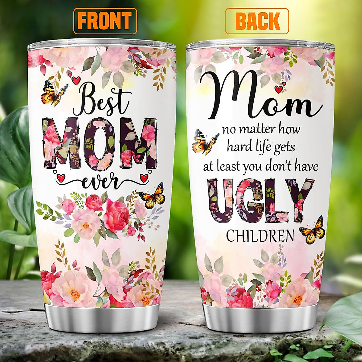 JENOIS Mom Ugly Children, Funny Coffee Mothers For Tumblers Mama Mother Insulated Day Cups Women Handle, Tumbler 20 Oz With Lid And Straw, Best Mom Ever Gifts