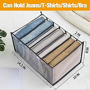 PANDOLA 2 Pack 7 Grids Wardrobe Clothes Organizer, Washable Foldable Clothes Organizer for Folded Clothes, Compartment Storage Box Drawer Organizer for T-shirt Legging Skirts Kid Clothes (Gray)