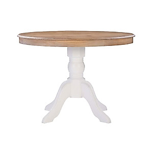 Linon Troyin Wood Pedestal Dining Table in Natural Brown and White