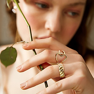 FIBO STEEL 12PCS Gold Chunky Rings for Women, 18K Gold Plated Thick Rings, Stacking Open Rings Set Adjustable Gold