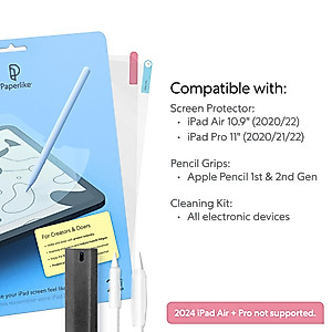 Paperlike 2.0 Pro Bundle - All-in-One Kit Includes Screen Protector for iPad Pro 11" and iPad Air 10.9", Pencil Grips, & Cleaning Kit