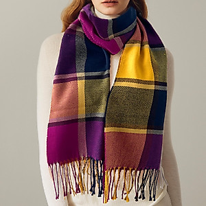 Women's Scarf Classic Tassel Plaid Super Soft Classic Cashmere Feel Fall Winter Scarves Tartan Warm Chunky Wrap Shawl