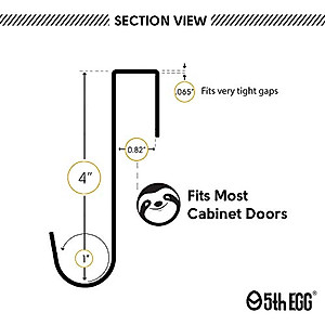 5th EGG Over-The-Cabinet Door Hooks, Sloth Animal Design, Fun Accessories for Kitchen and Bathroom; 2-Pack, Metal