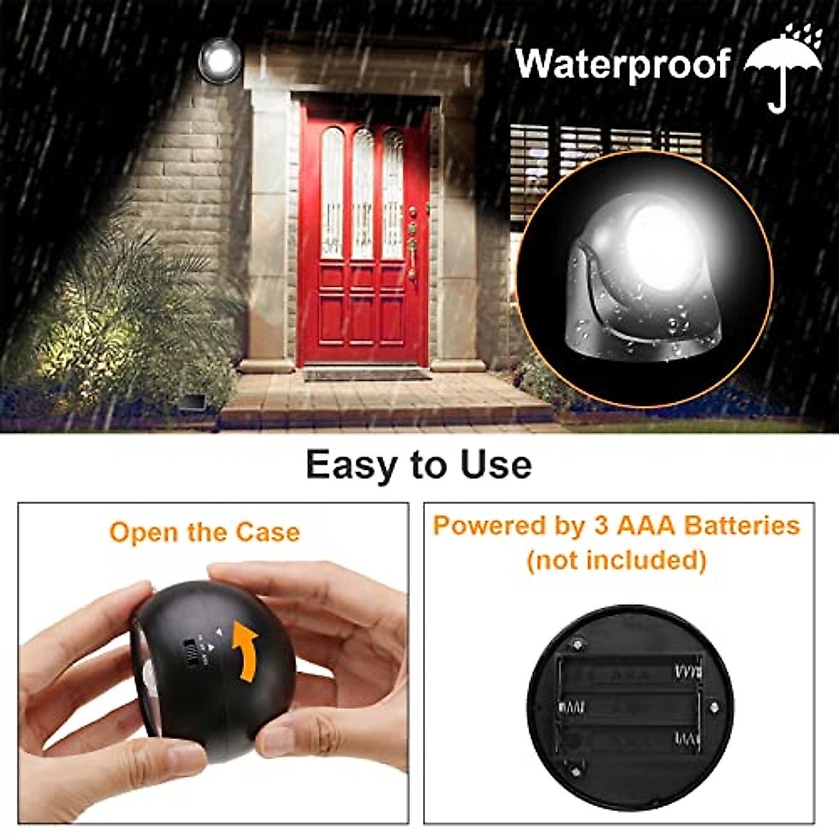 ProGreen 6000K Battery Operated Motion Sensor Light Waterproof Wireless LED Battery Powered Wall Light Auto On/Off 2 Pack Cool White