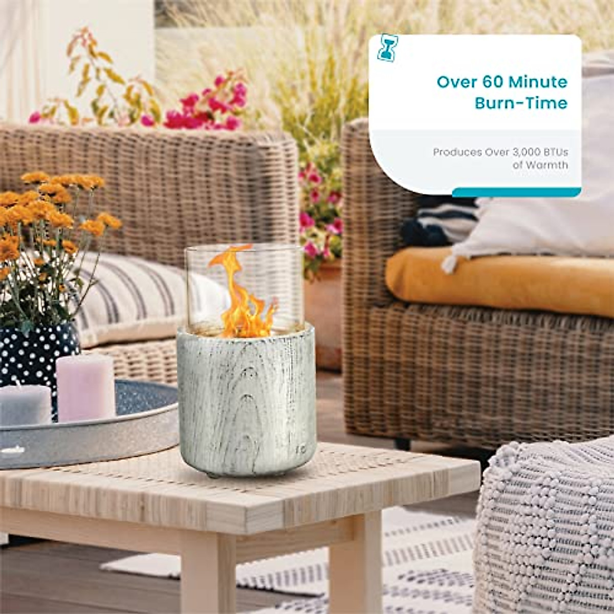 Home Zone Living Concrete Portable Tabletop Round 4.7" Mini Fire Pit Bowl, Wick Included, Indoor, Outdoor Use, Patio, Deck, Balcony Safe, Ethanol Alcohol, Smokeless, Long Burning, Fireplace, Soot Free