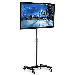Mount-It! Mobile TV Stand with Locking Wheels | Adjustable Height Rolling Cart for 13" - 42" Flat Panel LCD LED Screens | VESA Compatible up to 200mm | Black