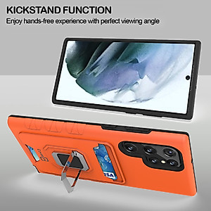 CoverON Designed for Samsung Galaxy S22 Ultra Case, Card Slot KickStand Ring Rugged Phone Cover - Orange