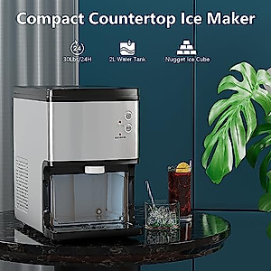 GooingTop Nugget Ice Maker Countertop - 40Lbs/24H Auto Self-Cleaning, Portable & Compact Machine Ideal for Home/Kitchen/Party/Camping,One-Key Electric Freewheeling Take (GOTO-LA-ICE-880-01)