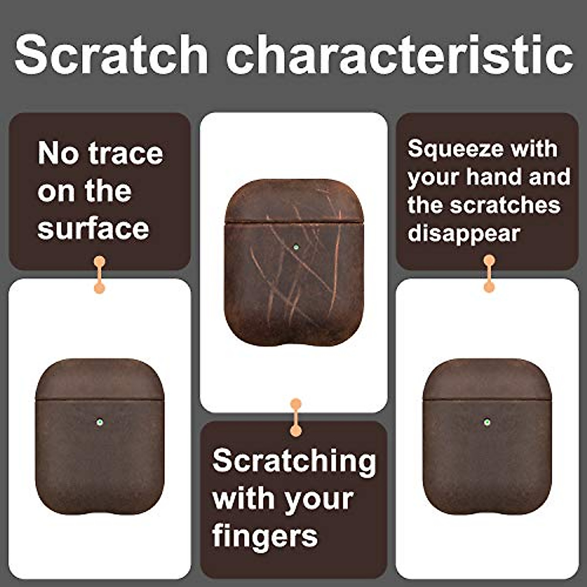 AirPods Leather Case Cover, MAOGOAM Genuine Vintage Oil Wax Crazy Horse Cowhide Leather Case for Airpods 1&2 Generation, Indiana Jones Style, Handcrafted Fully, (Dark Brown)