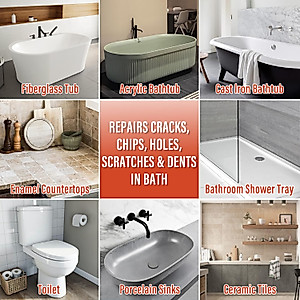 Fiberglass Tub Repair Kit(Color Match), Fiberglass Shower and Acrylic Bathtub Repair Kit for Scratches, Cracks, Chips, Holes on Porcelain, Enamel, Tub, Tile, Sink, Fix Chipped Almond Fiberglass Tub