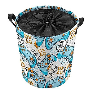 LynaRei Laundry Hamper Blue Joystick Gamepad Dirty Clothes Storage Basket Video Game Player Collapsible Waterproof Toy Organizer for Boys And Girls Bedrooms, Bathroom