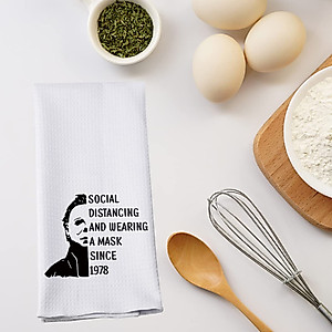 PWHAOO Horror Movie Killers Kitchen Towel Halloween Party Kitchen Towel Social Distancing and Wearing A Mask Kitchen Decor (Social DISTANCING T)