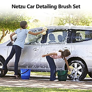 Netzu Car Detailing Brush Set, 22Pcs Car Wash Brush Set with Wheels Brush, Tire Cleaning, Car Interior Detailing kit, Drill Brush Set, Rim Brush, Storage Bag