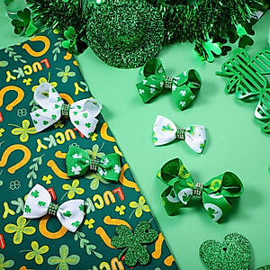 6 Pieces St. Patrick's Day Hair Bows Clips Barrettes Irish Green Shamrock Clover Hair Alligator Clips Ribbon Hair Bows Hairpin Accessories for Girls Kids Women St Patrick's Day Party Decorations
