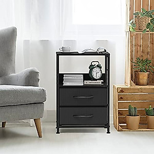 YBING Nightstand Bedroom Bedside Table with Fabric Drawers End Table with Storage Open Shelf Side Table for Living Room Home Dorm Small Space Black