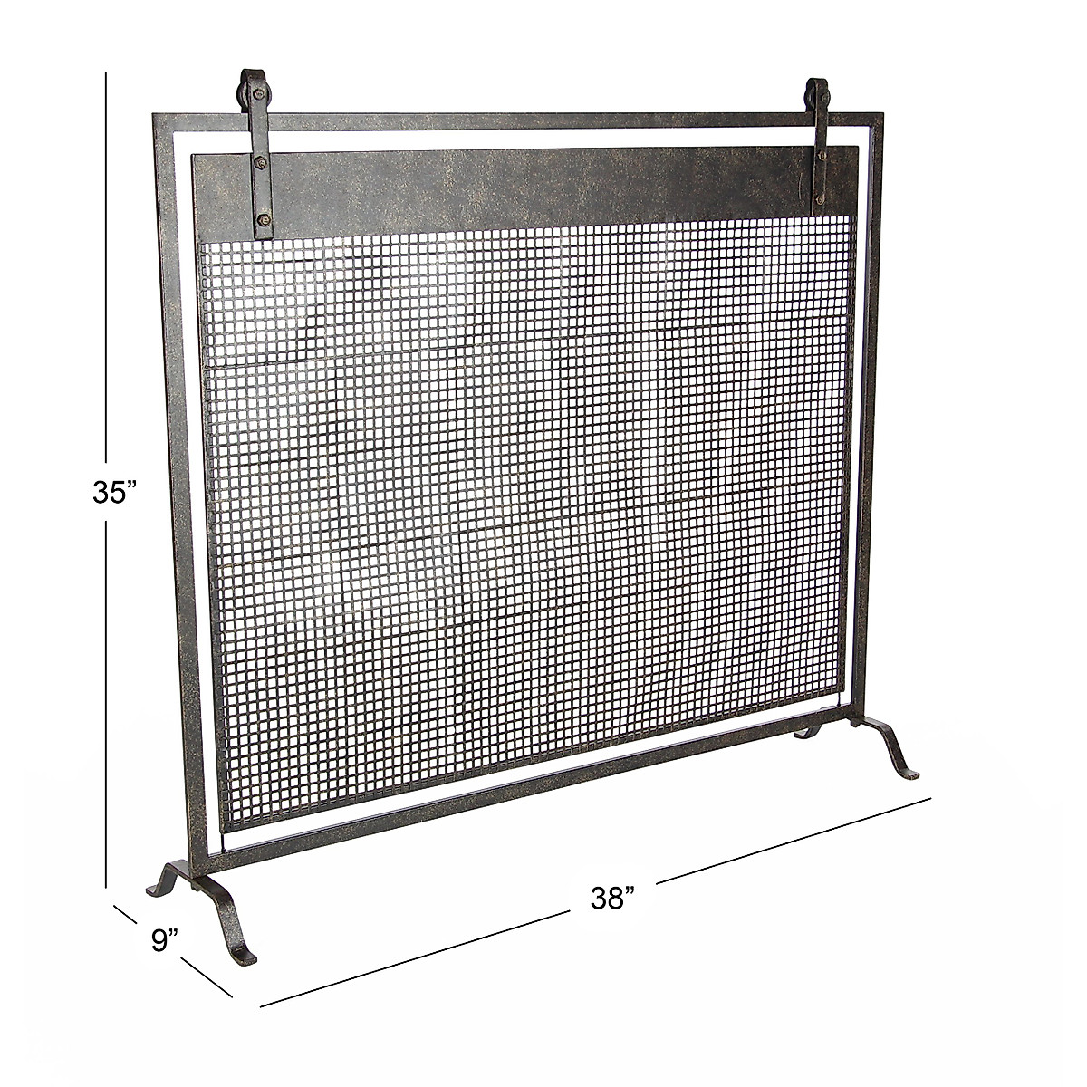 Deco 79 Metal Geometric Fireplace Screen Suspended Grid Single Panel with Bolted Detailing, 38" x 9" x 35", Black
