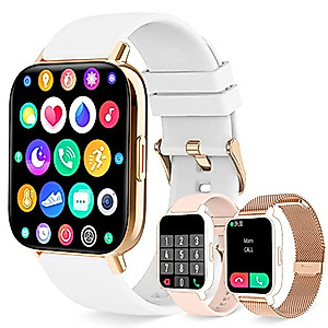 Smart Watch for Women(Dial/Answer Call) Full Touch Screen Smartwatch for Android iOS Phones Waterproof Fitness Tracker with Pedometer Heart Rate Sleep Monitor Digital Watches for Women with 3 Straps