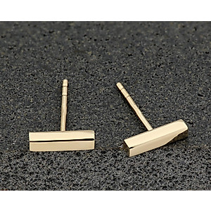 Minimalist 14k Gold Polished Stud Bar Line Stick Earrings, (8.5mm X 2mm) (Yellow Gold)