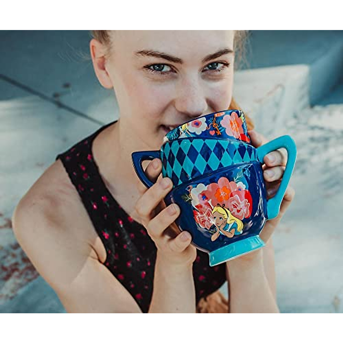 Disney Alice in Wonderland Stacked Teacups Sculpted Ceramic Mug | Holds 20 Ounce