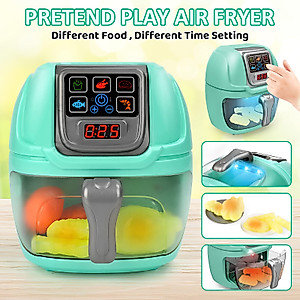 deAO Air Fryer Toy for Kids with Lights,Play Kitchen Color Changing Play Foods,13 PCS Pretend Food and Cooking Playset,Gift for Boys Girls Kids