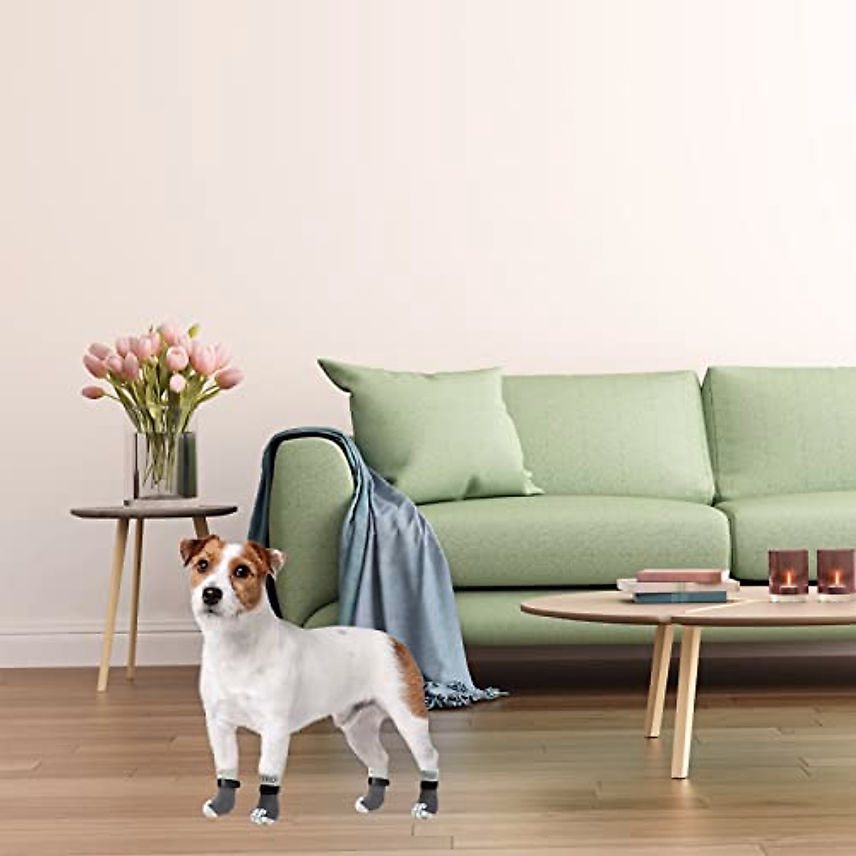 PUPTECK Anti-Slip Dog Socks with Double Sides Grips for Small Medium Large Dogs Hardwood Floors Prevents Licking, Dog Shoes for Hot Pavement Traction Control Paw Protector for Senior Dogs,Slate Grey S