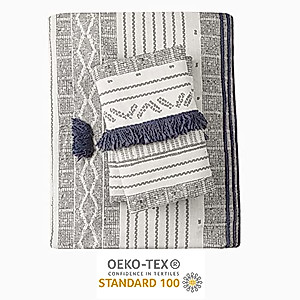 INK+IVY Cody Cotton Duvet Set - Geometric Modern Design with Fringe Tassel Trim and Pom Accent, All Season, Breathable Cover for Comforter Bedding, Shams, King/Cal King(104"x92") Gray/Navy 3 Piece