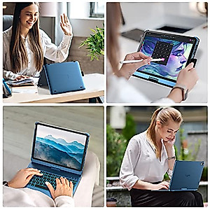 YEKBEE Case with Keyboard for iPad Air 5th Generation - 10.9" 2022-360° Rotatable - 10 Colors Backlit - Slim & Thin - Smart Protective Cover with Pencil Holder for iPad Air 5th 4th Gen - Yale Blue