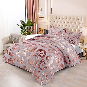 Raphus cucullatus Pink Leopard Print Comforter Queen,Cheetah Bedding,Cheetah Comforter Set,Rose Gold Bedding Cheetah Print Sheets,Hunting Bedding,Animal Theme Decor Suitable for Boys Girls