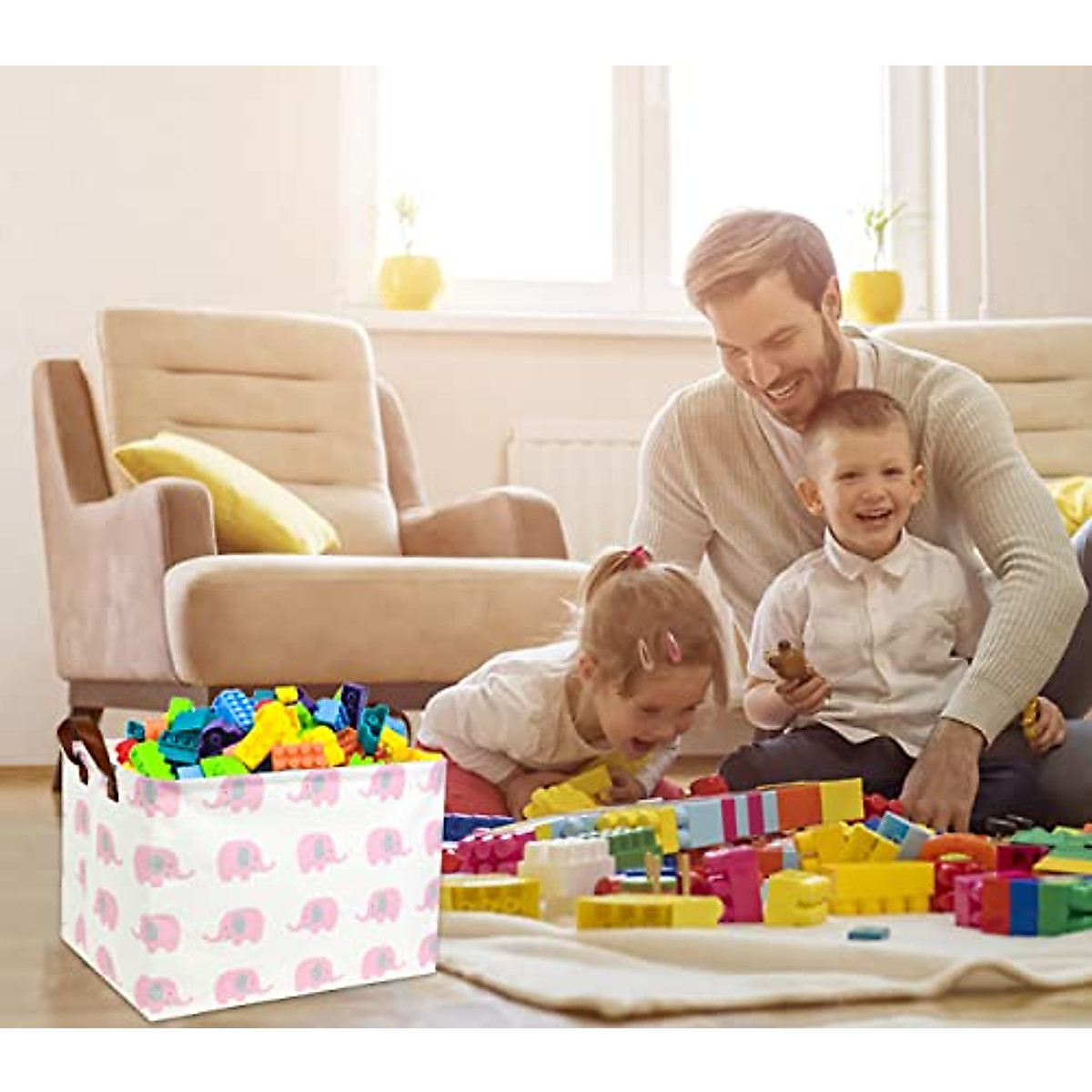 DDBASKET Elephant Baby Basket Pink Nursery Basket Girl Baby Storage Basket Rectangular Cute Kids Toy Storage Bin Organizer Book Shelf Basket Flamingo Room Decor(Pink Elephant)