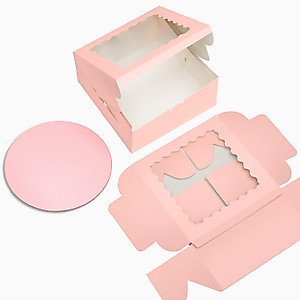 10x10x5 cake boxes with Window 18-Packs Pink, 10 Inch Bakery Boxes (18 cake boxes +18 Cake Boards Included)