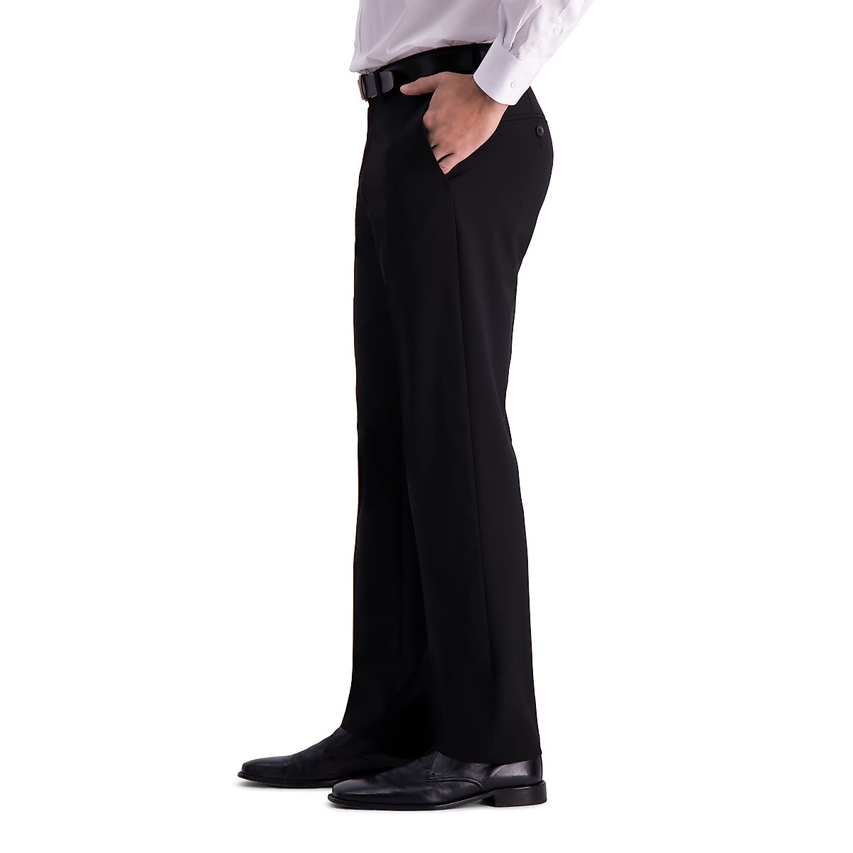 J.M. Haggar Men's Solid Gab 4-Way Stretch Straight Fit Flat Front Dress Pant, Black, 40Wx30L