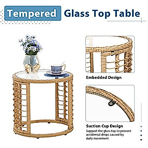 JOIVI Outdoor Furniture Rocking Chairs Set, 3 Piece Wicker Patio Rocking Chairs and Side Table Set, Outdoor Bistro Conversation Set for Porch, Balcony, Poolside, Yard, White Cushions