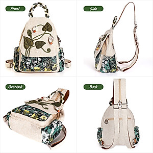 AULUDA Girl's Convertible Sling Bag, Hand Craft Artisan Purse, Beautiful Canvas Premium Casual Day Mini Backpack for Women (Green Marsh)