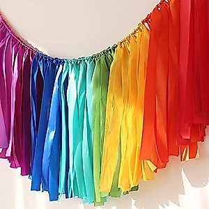 PANTIPINKY Handmade Party Garland Hanging Decorations Preassembled Colorful Ribbon Tassel Garland Fabric Shabby Chic Banner for Wedding Bachelorette Baby Shower Birthday 40 Inches(L) X 14 Inches(H)