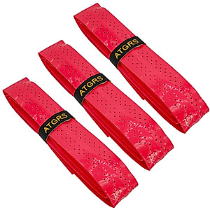 ATGRS Tennis Grip Tacky Tennis Racket Grip Tape Absorbent Anti-Slip Tennis Overgrip for Tennis Badminton Pickleball Racquet Handle Grip with Damping Ridges Overgrips (3 Pack - Red)