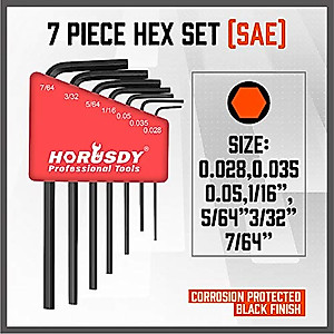 SEDY 7-Piece Mini Hex Key SAE Set, Imperial L Shape Allen Wrench, 0.028, 0.035, 0.05, 1/16", 5/64", 3/32", 7/64", Cr-V
