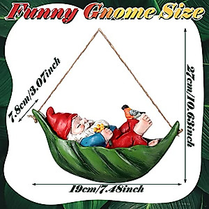 Spring Garden Gnomes Outdoor Decorations for Yard Hanging Gnomes Statues Swinging Leaf Hammock Gnomes with Little Bird Resin Gnomes Figurines Decor for Outside Patio Yard Lawn Tree Ornaments