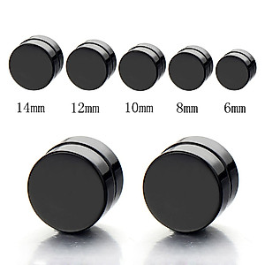 2pcs 8MM Magnetic Black Circle Stud Earrings for Men Women, Non-Piercing Clip On Cheater Fake Ear Gauges