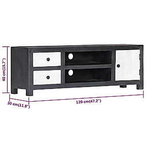 vidaXL TV Stand, TV Unit for Living Room Bedroom, Sideboard with Drawer, TV Console Media Cabinet Entertainment Center, Gray& White Solid Wood Mango