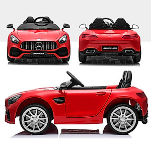 Kidzone 12V Kids Ride On Car Toy 2-Seater AMG GT Electric Powered Vehicle High/Low Speed with Horn, Radio, Port, AUX, Spring Suspension - Red