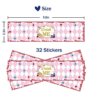 32 Pcs Alice in Wonderland Water Bottle Stickers, Alice Tea Party Water Bottle Labels, Alice Birthday Bottle Wrappers, Bridal Shower Party Decorations - Pink