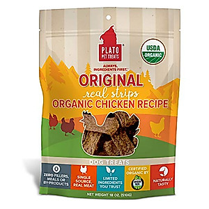 PLATO Original Real Strips Organic Chicken 18oz, Natural