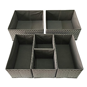 Sodynee Foldable Cloth Storage Box Closet Dresser Drawer Organizer Cube Basket Bins Containers Divider with Drawers for Underwear, Bras, Socks, Ties, Scarves, 6 Pack, Stripe